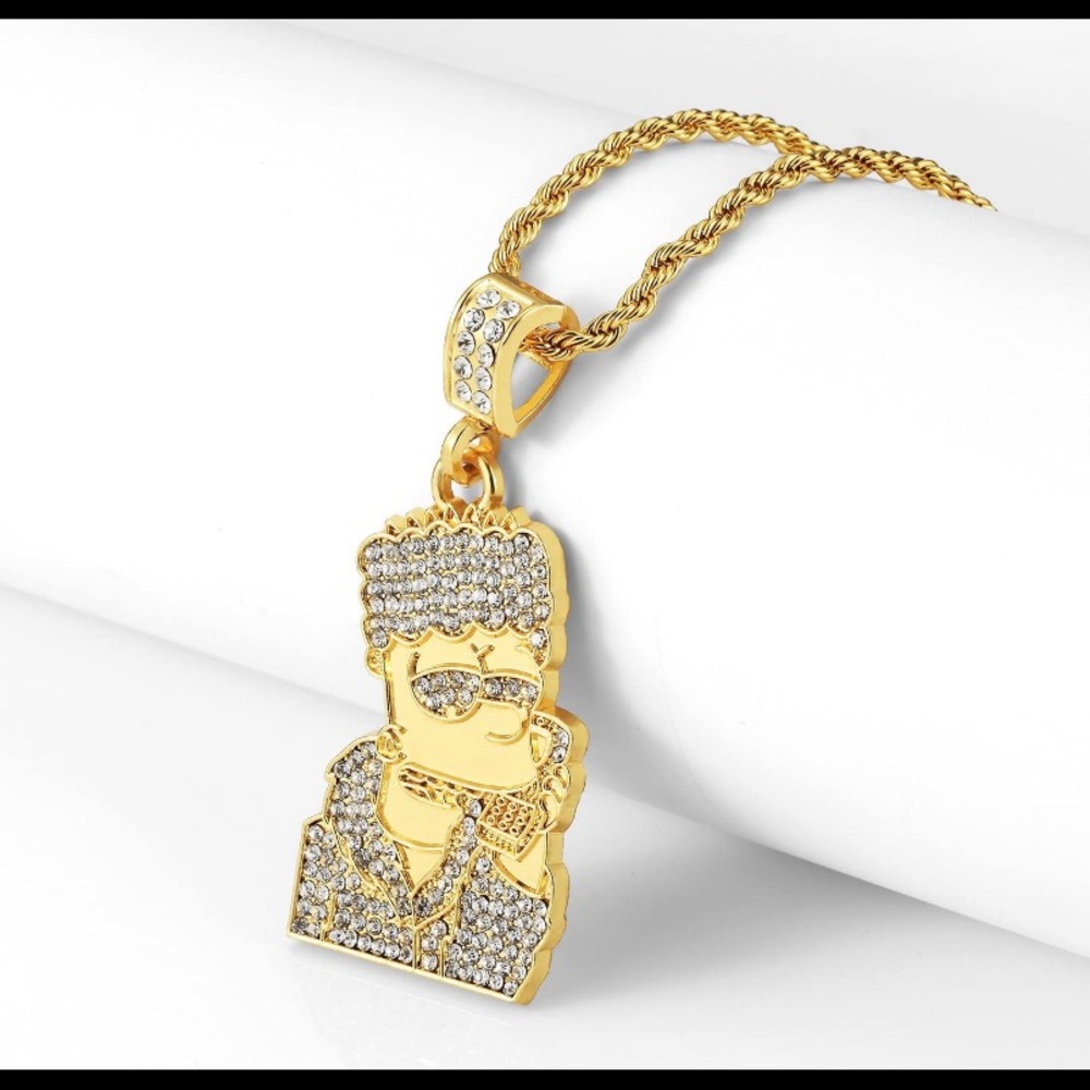Iced Out Bart Simpson Pendant Necklace - Gem